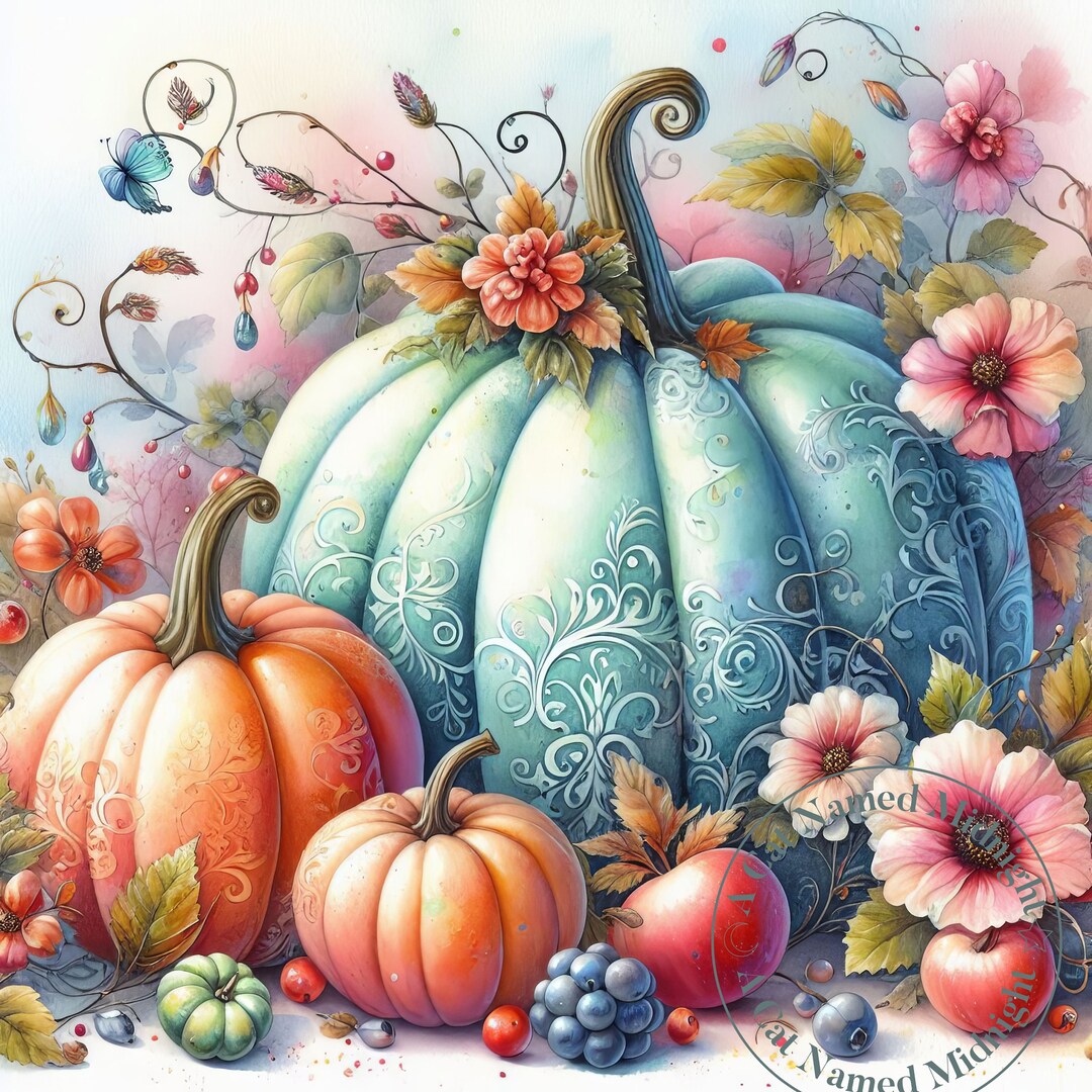 17 Pumpkin Clipart JPG Images Watercolor Shabby Chic Fall Clip Art ...