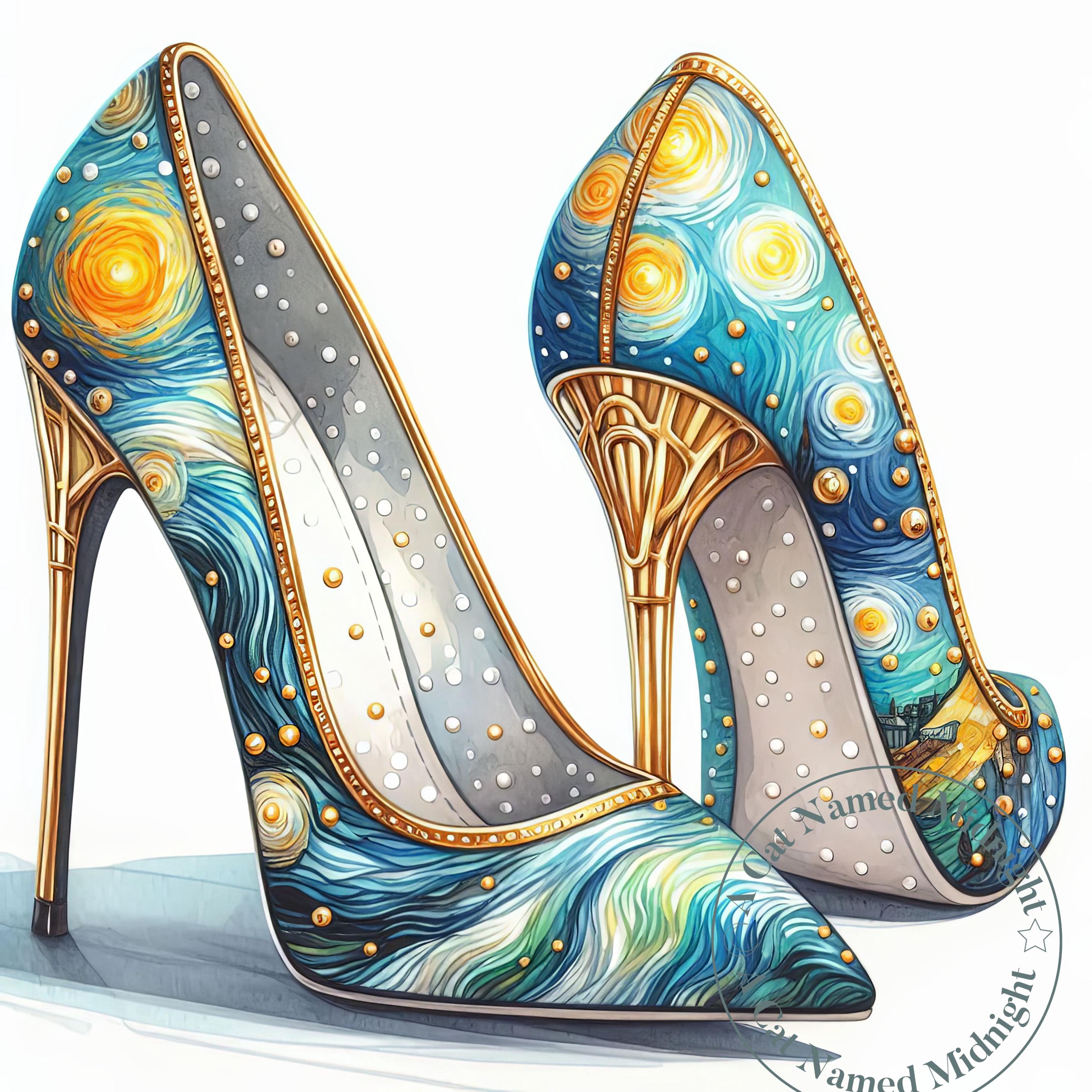 Van Gogh Starry Night High Heels Clipart 13 JPG Watercolor High Heels ...