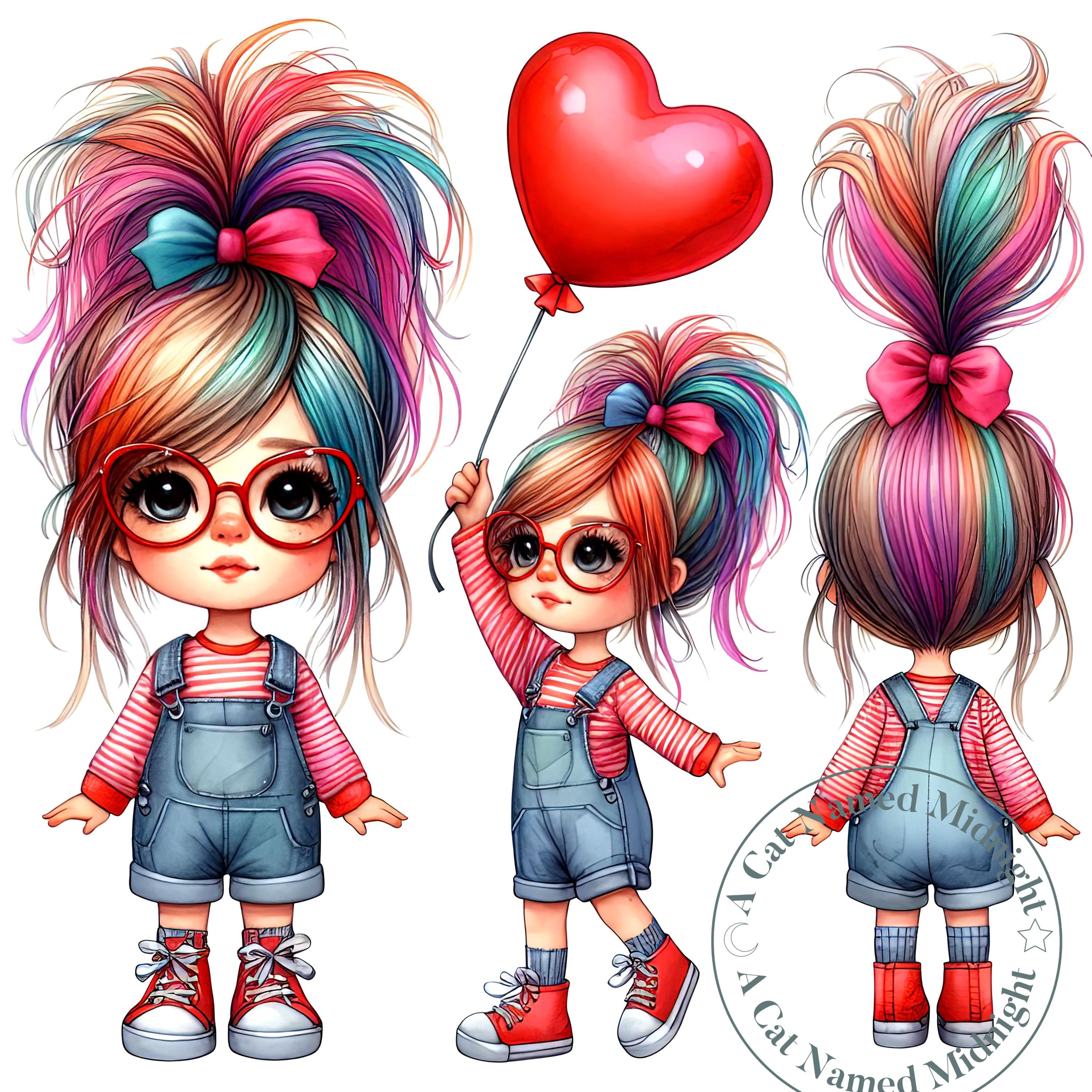 Cute Quirky Girl With a Heart Balloon Clipart 13 JPG Valentine Sweetest ...