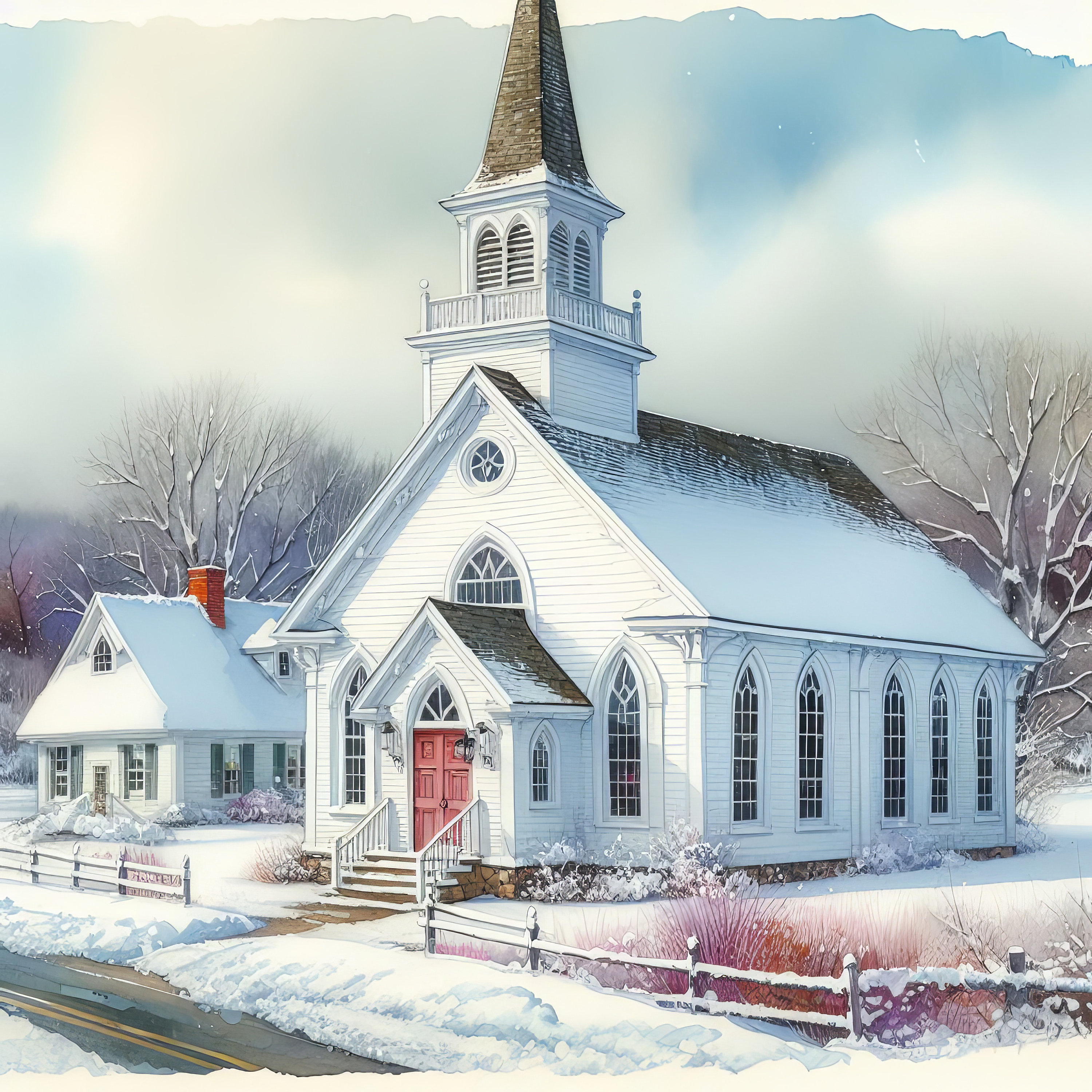10 Winter Country Church Clipart Bundle Watercolor Vintage Clip Art ...