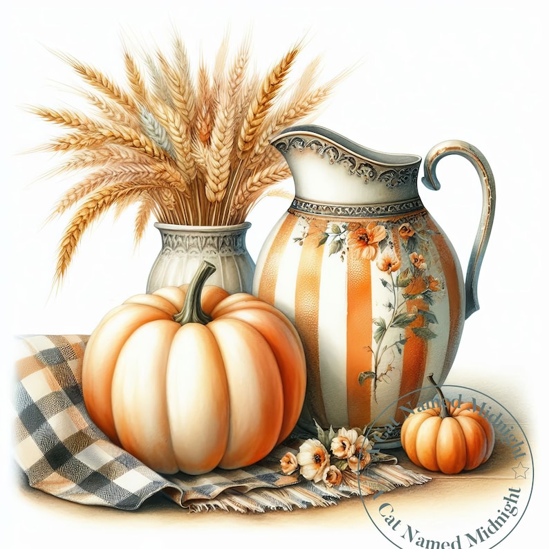 Autumn Clipart 13 Images Watercolor Shabby Chic Pumpkins and Pitchers ...