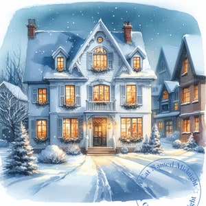 Christmas House Scenes Clipart 10 Xmas Home Clip Art Watercolor Xmas ...
