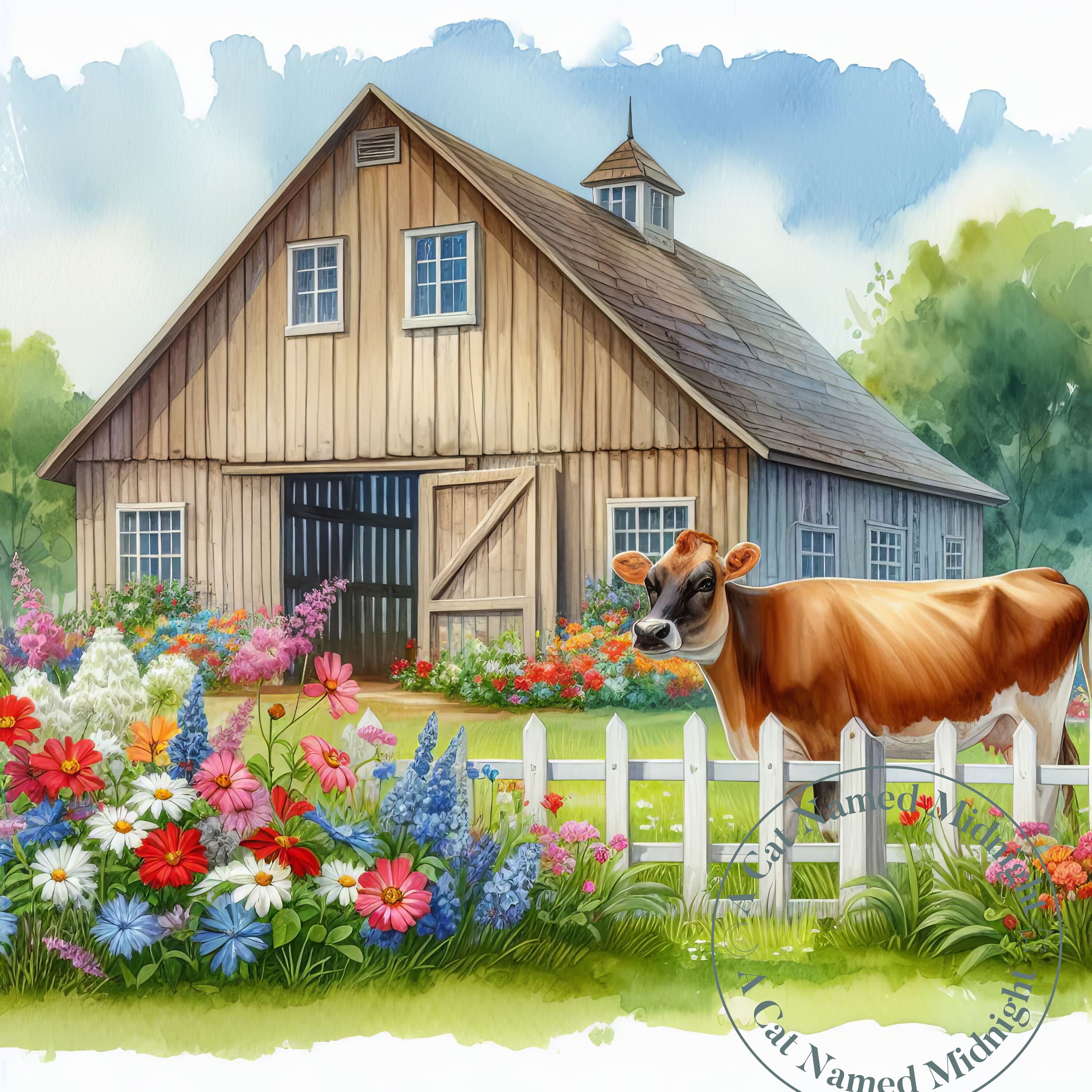 10 Watercolor Barn and Cow Clipart Bundle Vintage Clip Art Rustic ...