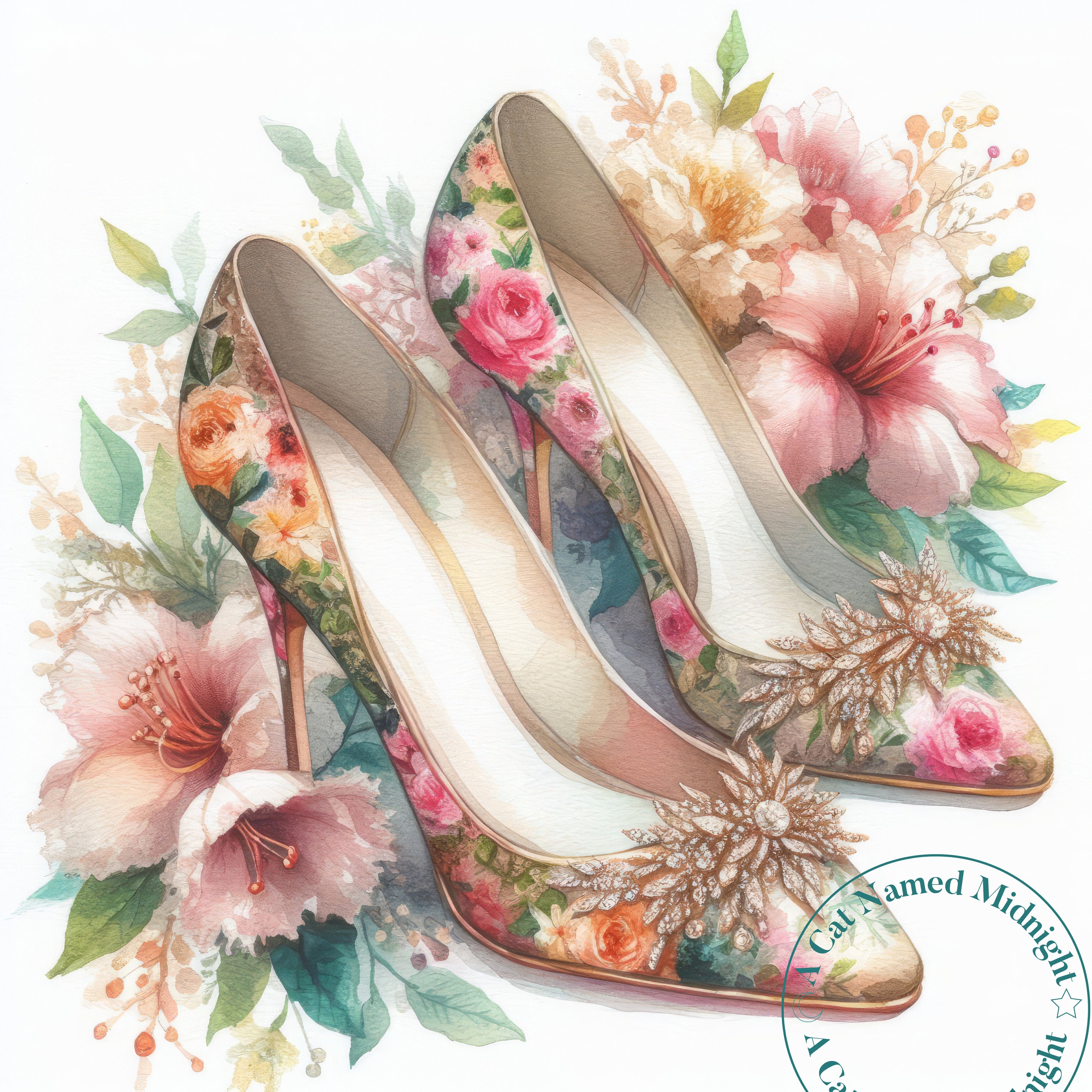 10 Watercolor High Heels Clipart Bundle Floral High Heels Clip Art ...