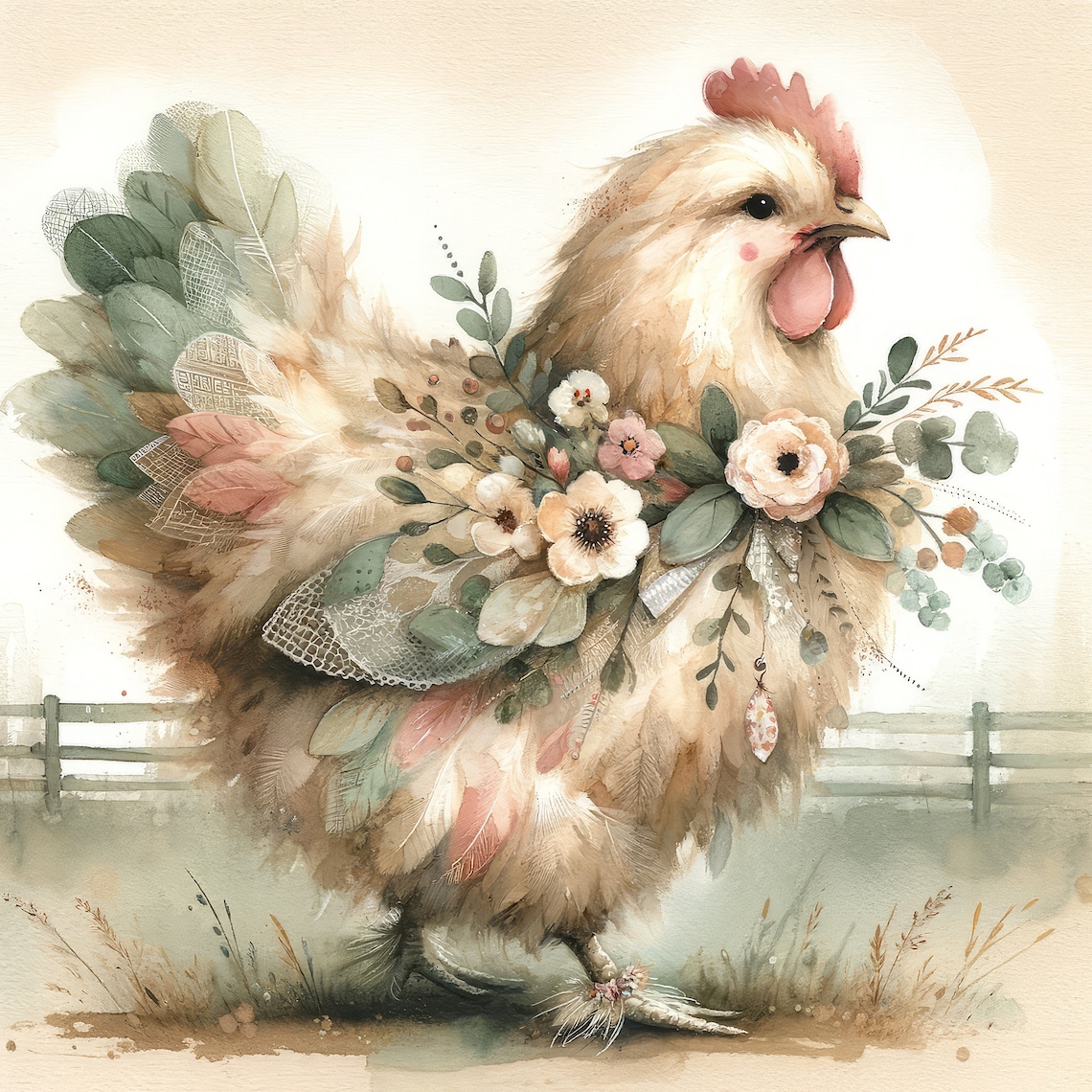 Watercolor Chicken Clipart Watercolor Rooster Clip Art Easter Farm ...