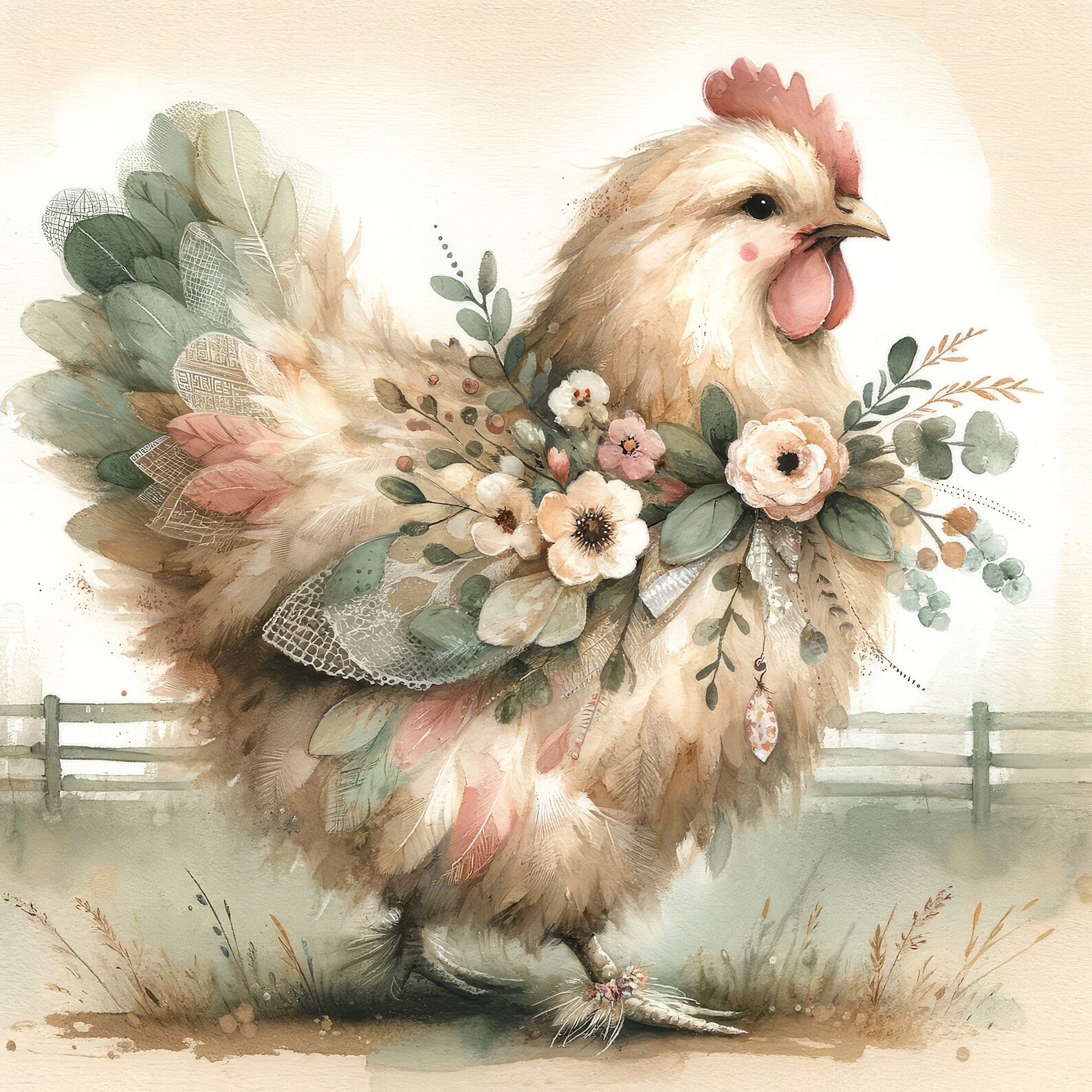 Watercolor Chicken Clipart Watercolor Rooster Clip Art Easter Farm ...