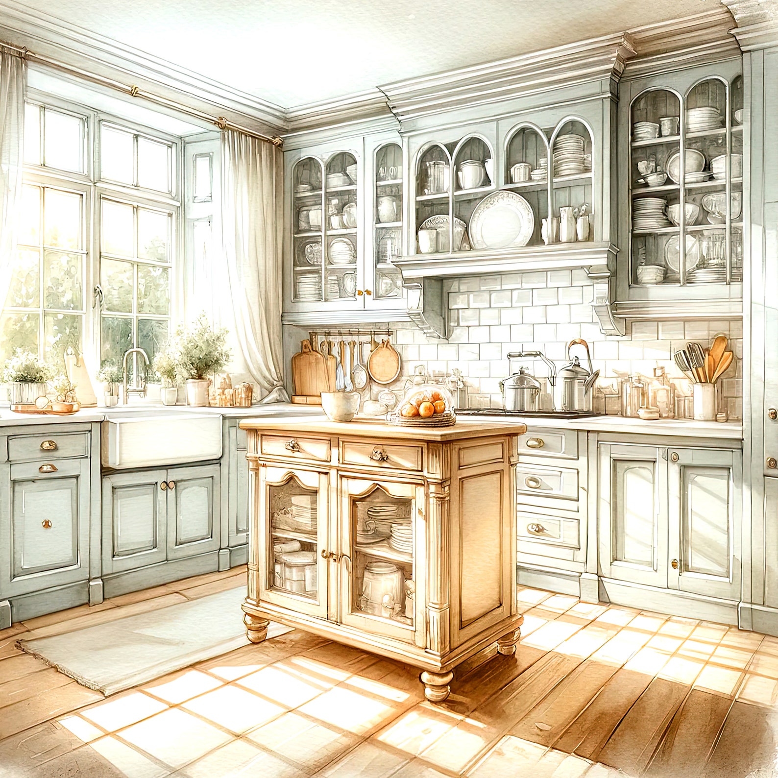 Watercolor Farmhouse Kitchen Clipart Watercolor Cottage Kitchen Clip ...