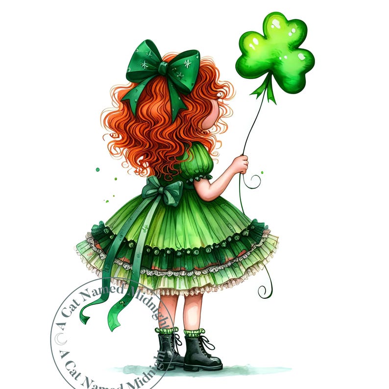 Little Shamrock Girl Clipart 12 JPG Whimsical St. Patrick's Day Clip ...
