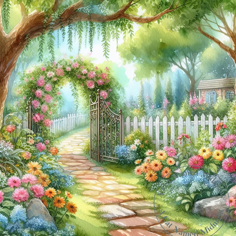Watercolor Garden Path Clipart, Floral Arch Image Bundle (digital ...