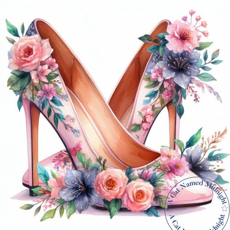 10 Watercolor High Heels Clipart Bundle Floral High Heels Clip Art ...