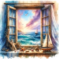 Watercolor Nautical Windows Clipart Watercolor Nautical Clip Art Ocean ...