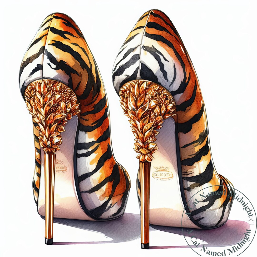 10 Tiger Print High Heels Clipart Bundle Digital Watercolor High Heels ...