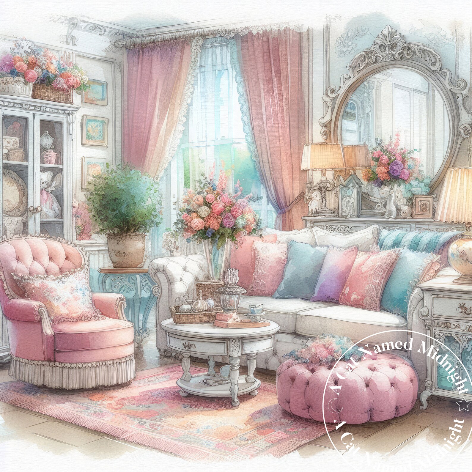 10 Watercolor Shabby Chic Living Room Clipart Vintage Clip Art ...