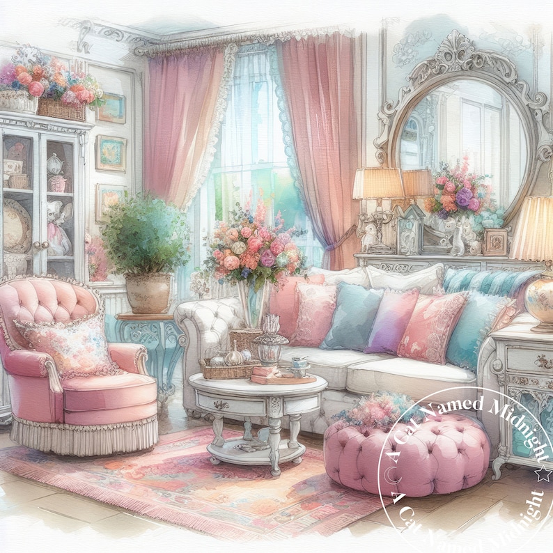 10 Watercolor Shabby Chic Living Room Clipart Vintage Clip Art ...
