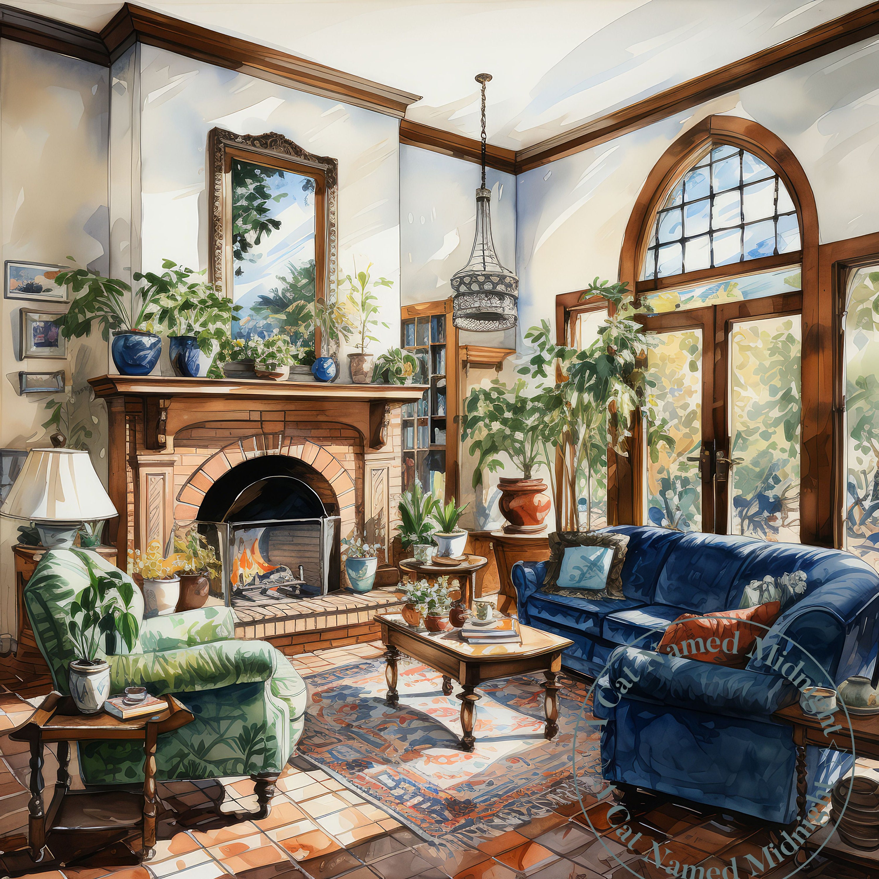 Traditional Living Room Clipart 9 Watercolor JPG Images House Clip Art ...