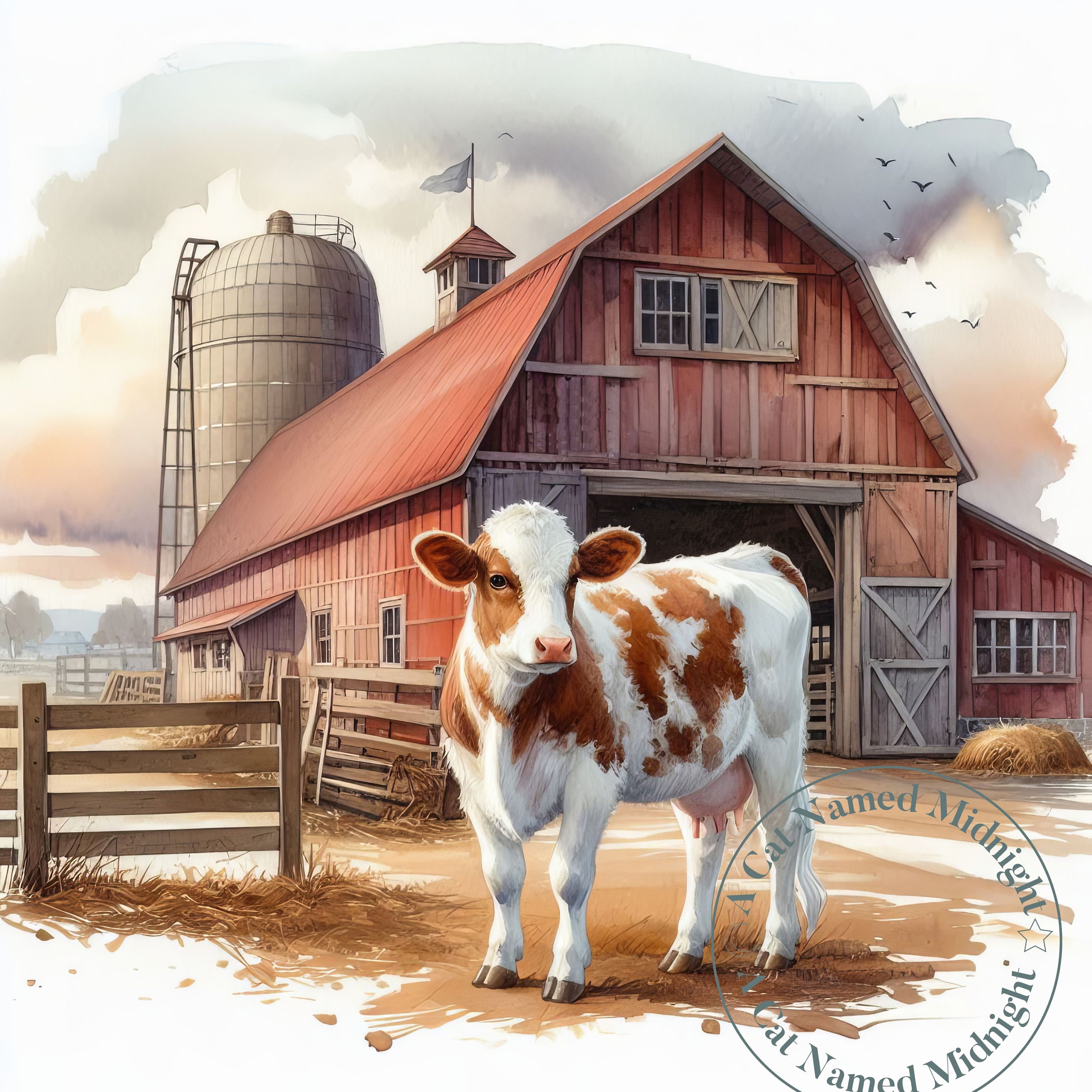 10 Watercolor Barn and Cow Clipart Bundle Vintage Clip Art Rustic ...