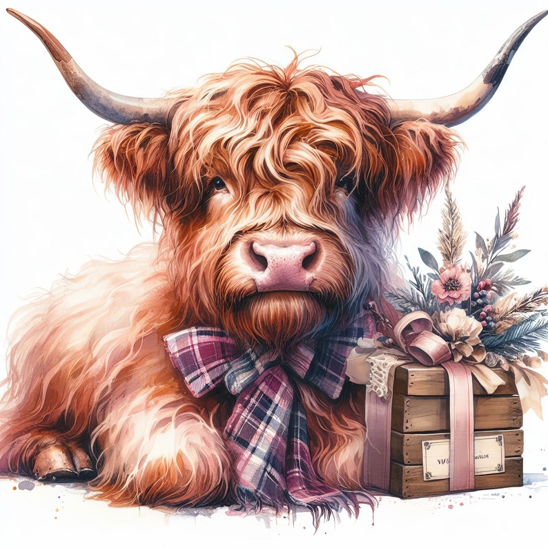 Watercolor Highland Cow Clipart Watercolor Highland Cow Clip Art ...