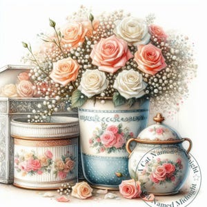 15 Shabby Chic Roses Clipart Roses and Baby's Breath in Vintage Cans ...
