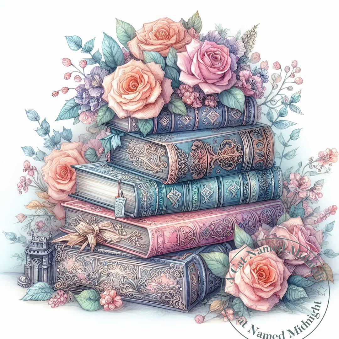 14 JPG Shabby Chic Books Clipart Watercolor Books Clip Art Bundle ...