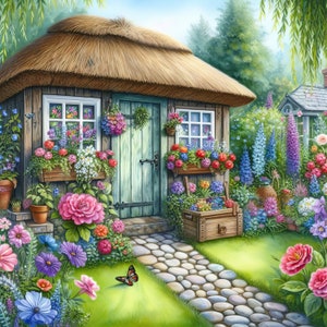 10 Teeny Tiny Cottages Clipart Bundle Whimsical Cottages Watercolor ...