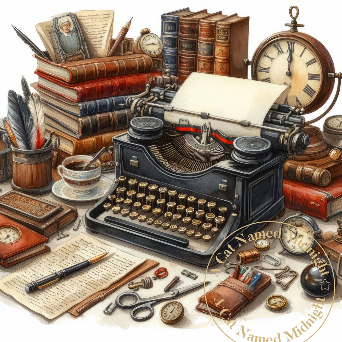 10 Antique Typewriters Clipart Watercolor Vintage Clip Art Writer's ...