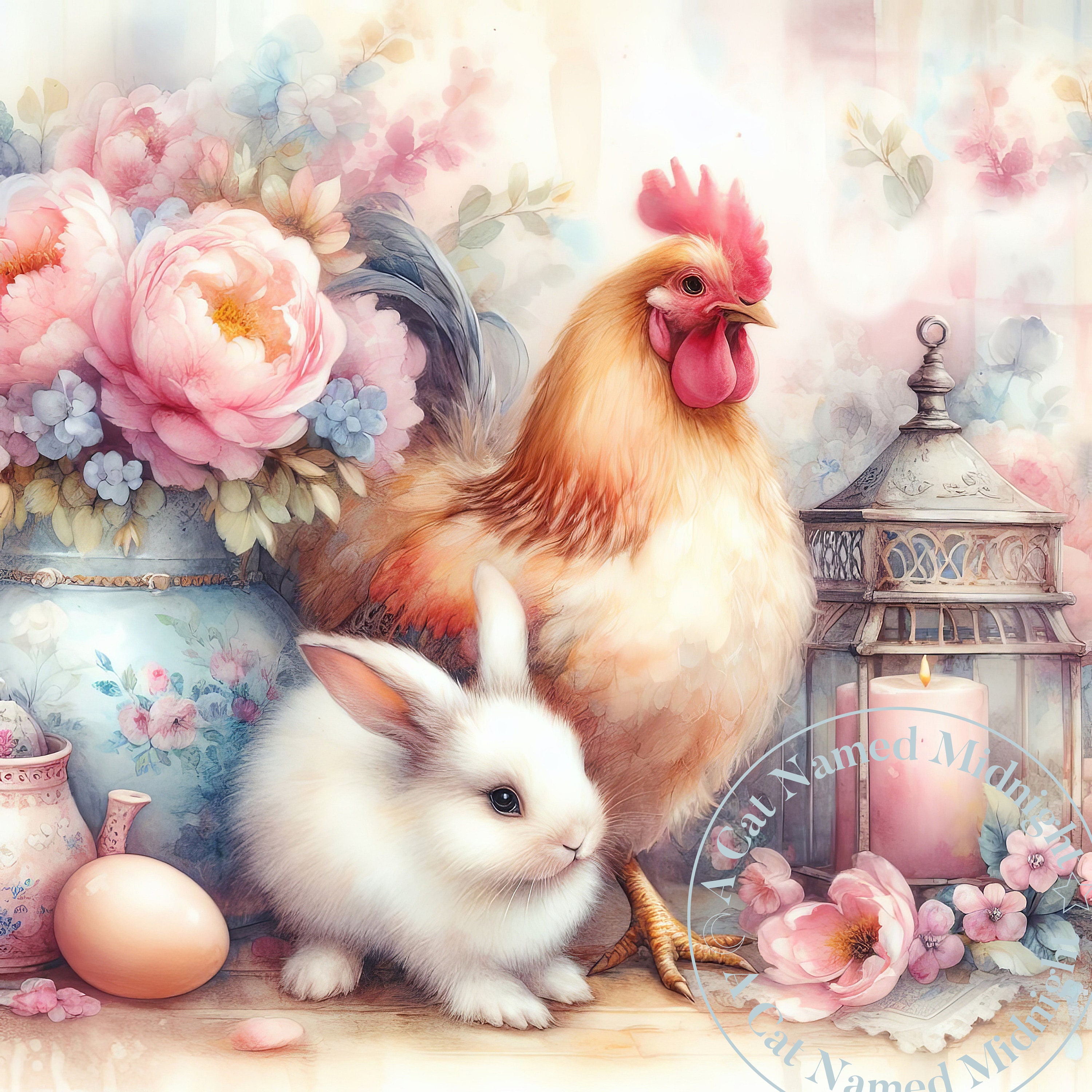 10 Watercolor Chicken and Bunny Clipart Chicken Clip Art Easter Farm ...