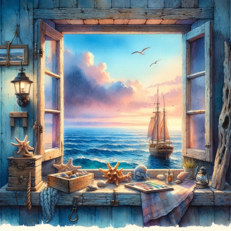 Watercolor Nautical Windows Clipart Watercolor Nautical Clip Art Ocean ...