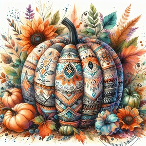 Boho Pumpkin Clipart 11 Images Watercolor Fall Clip Art Floral Autumn ...
