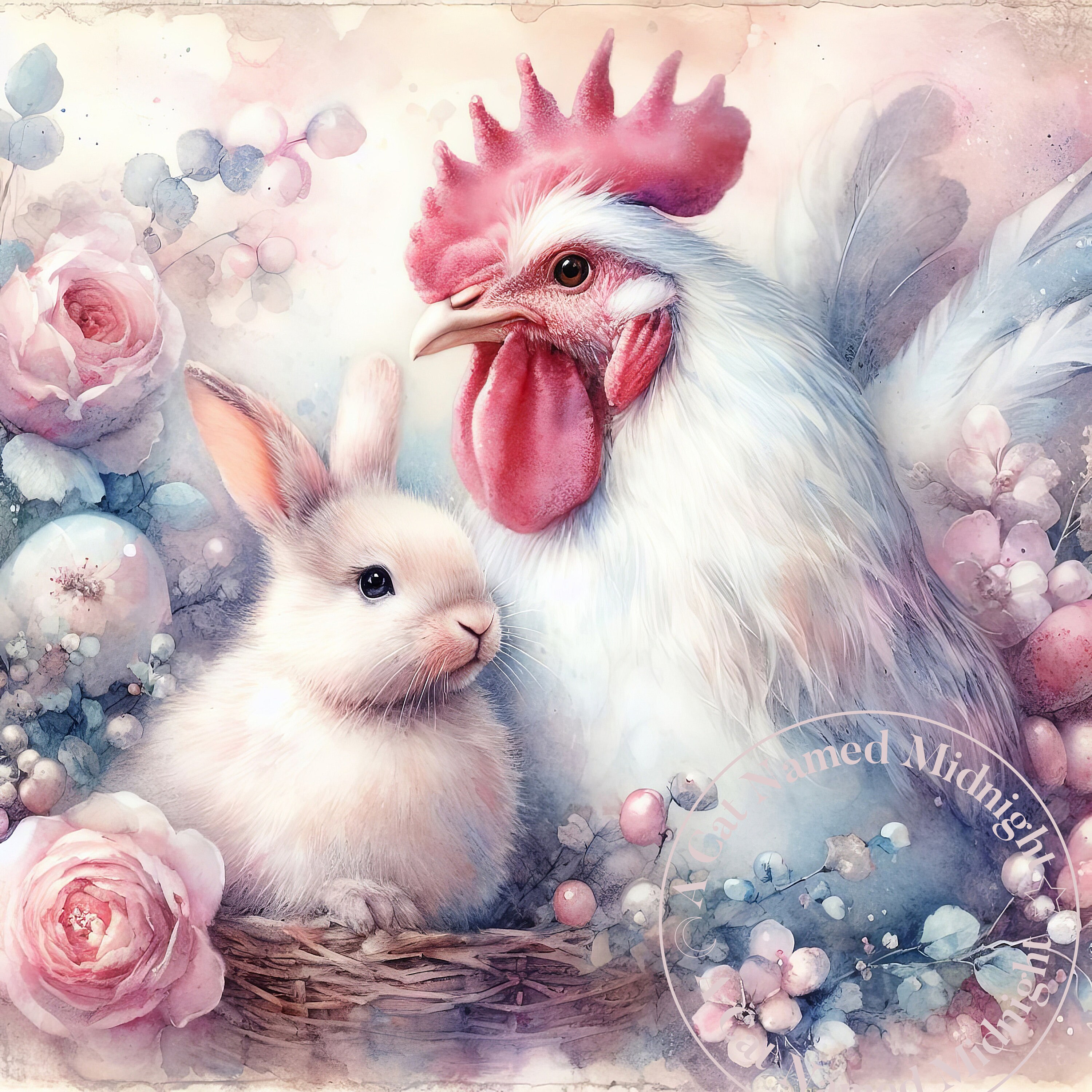 10 Watercolor Chicken and Bunny Clipart Chicken Clip Art Easter Farm ...