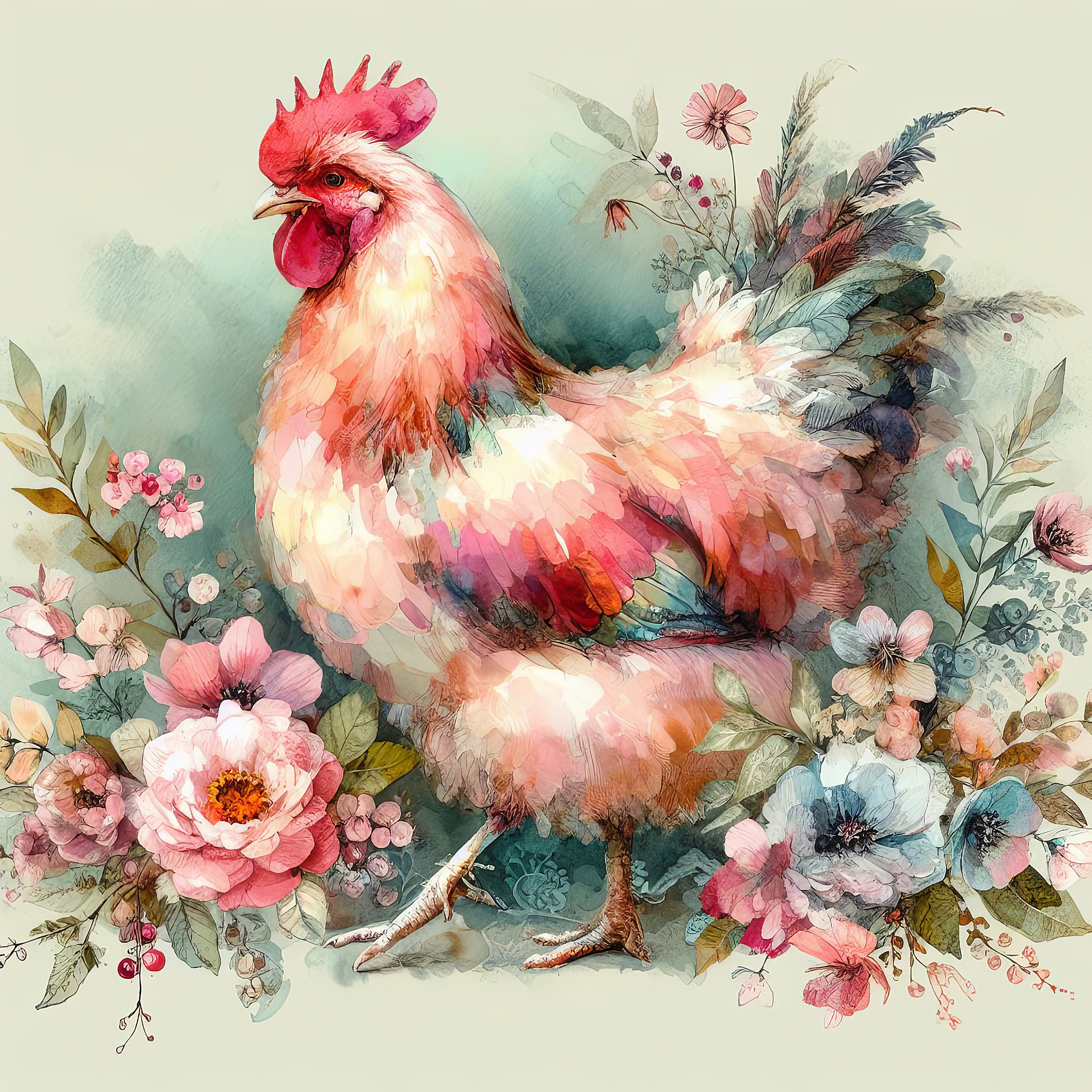 Watercolor Chicken Clipart Watercolor Rooster Clip Art Easter Farm ...