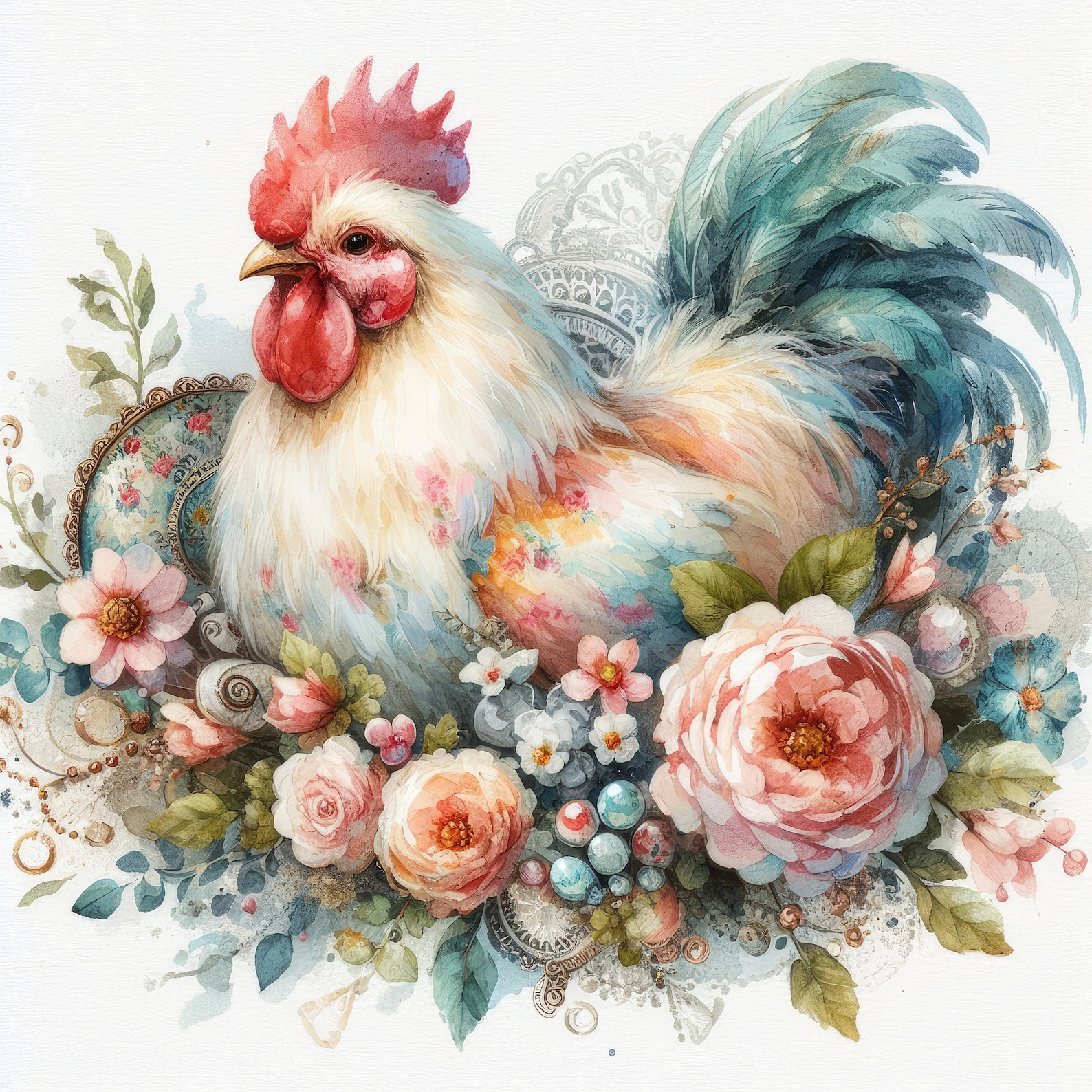 Watercolor Chicken Clipart Watercolor Rooster Clip Art Easter Farm ...