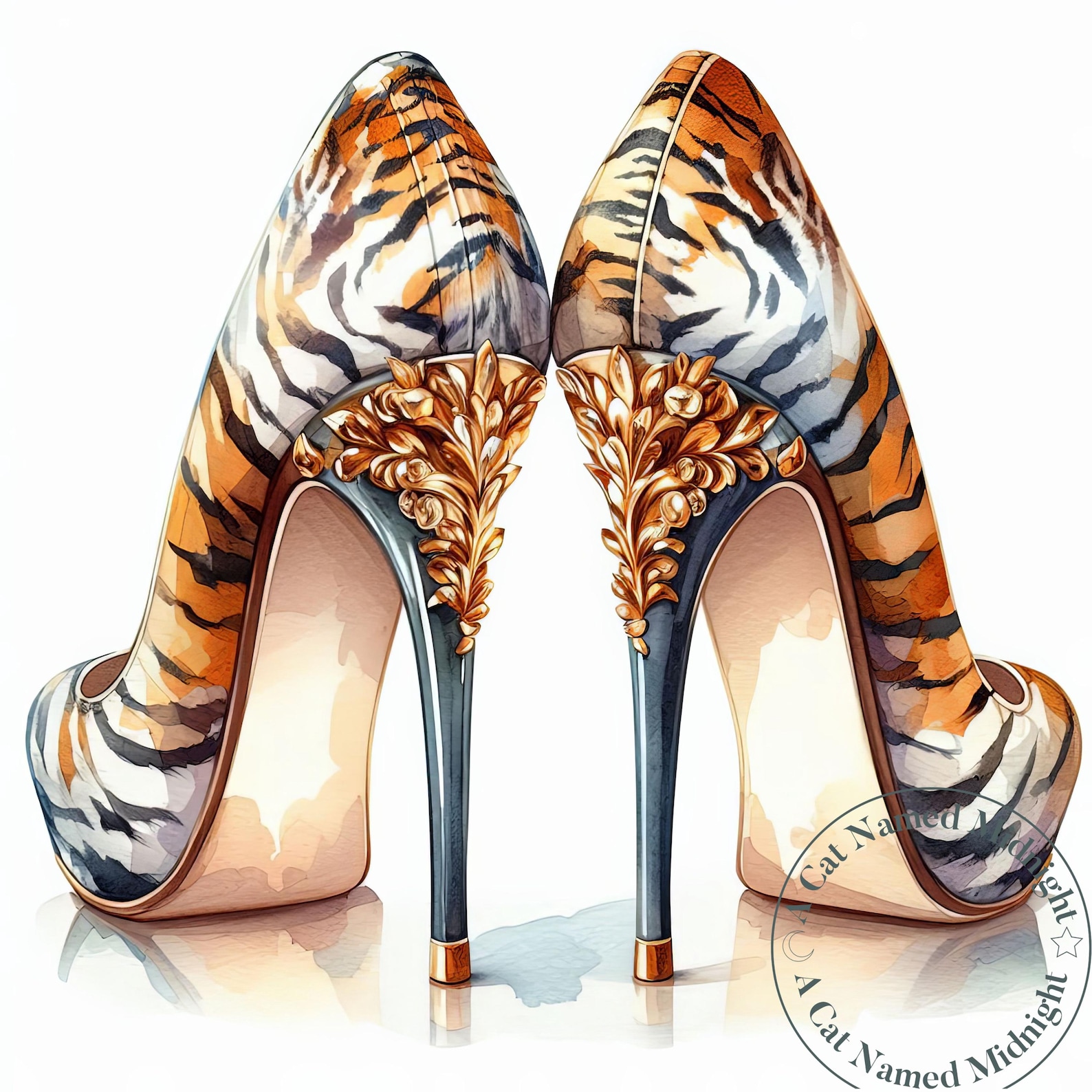 10 Tiger Print High Heels Clipart Bundle Digital Watercolor High Heels ...