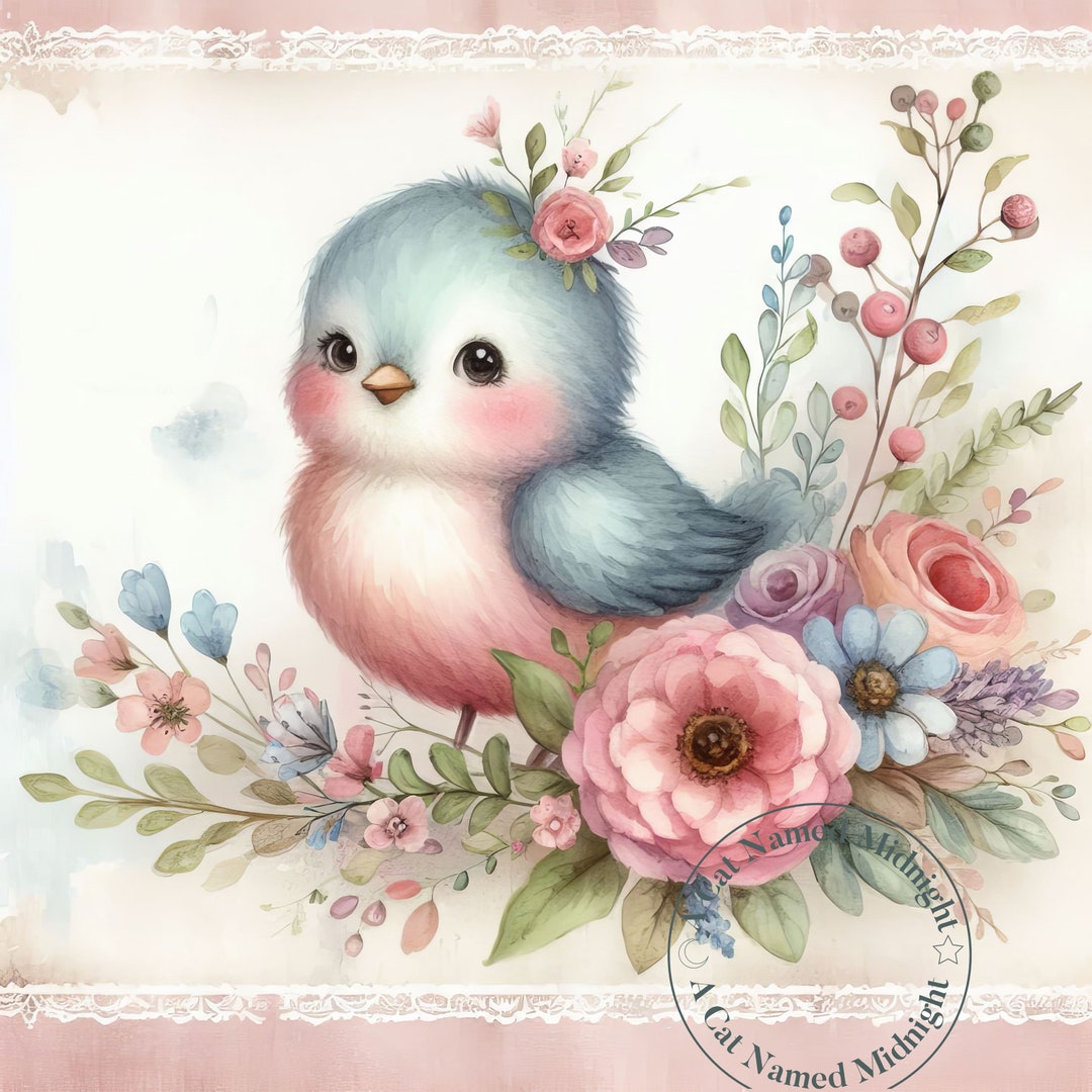 Shabby Chic Birds Vintage Style Clipart 9 JPG Images Watercolor Bird ...