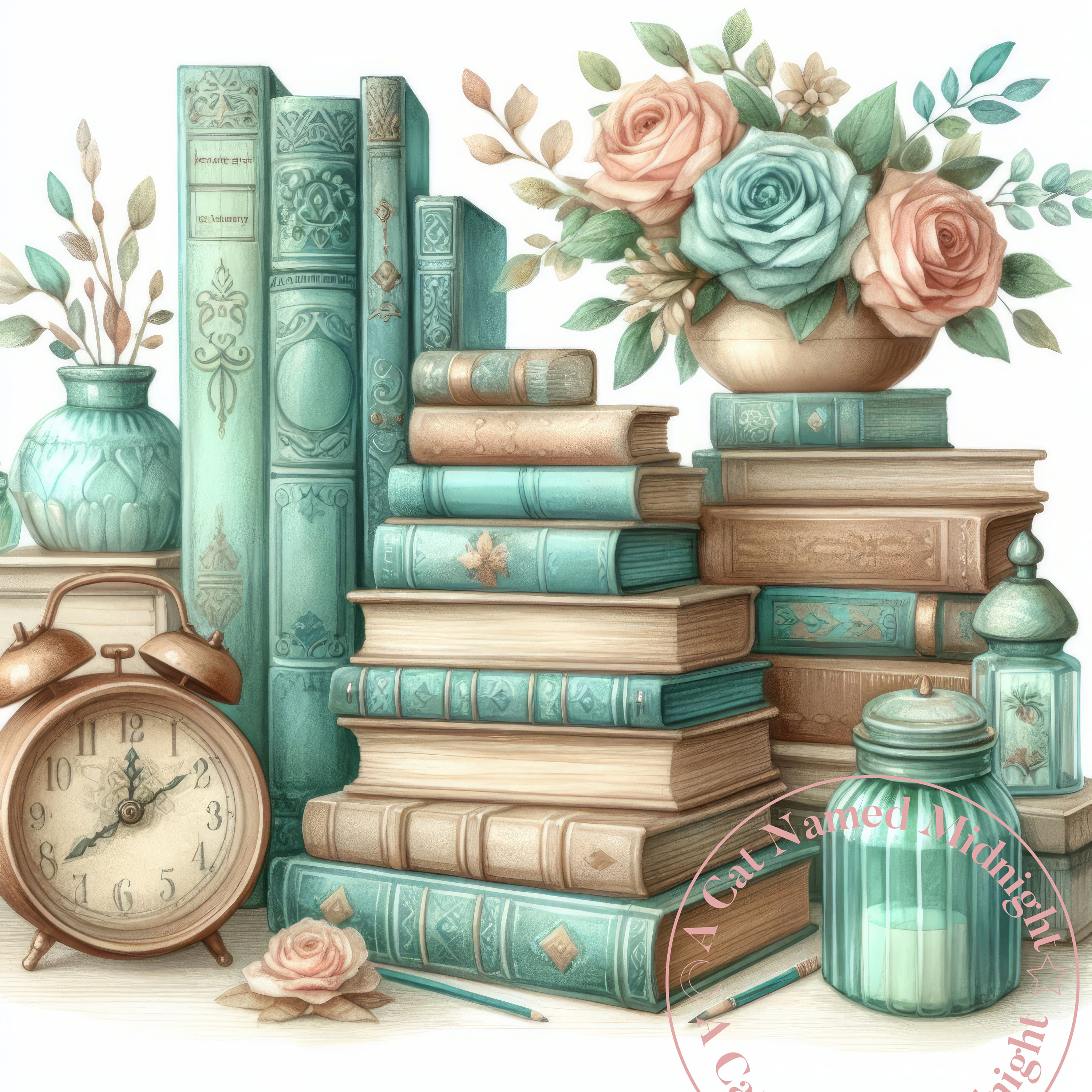 Shabby Chic Books Clipart 10 Images Watercolor Book Lover Clip Art ...