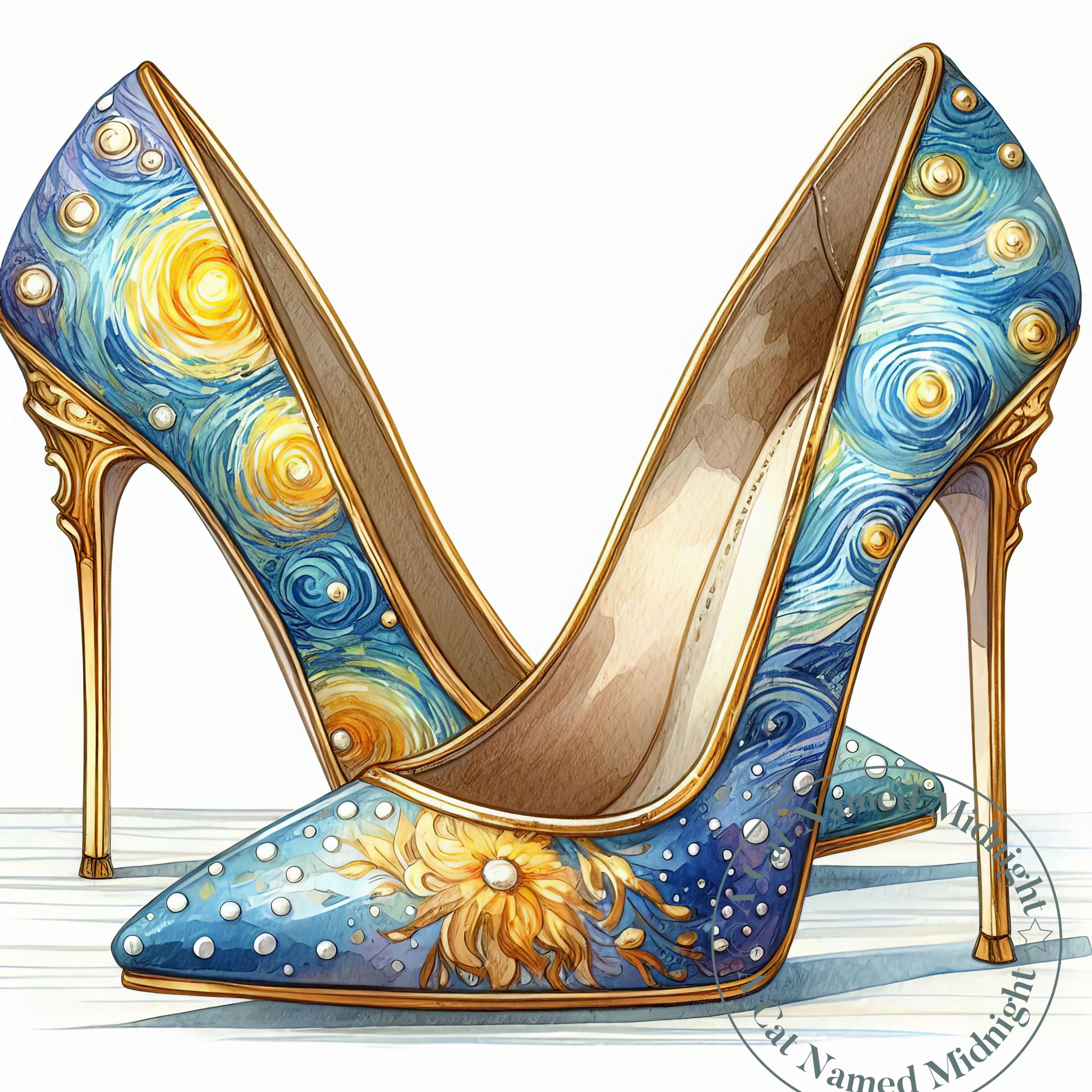 Van Gogh Starry Night High Heels Clipart 13 JPG Watercolor High Heels ...