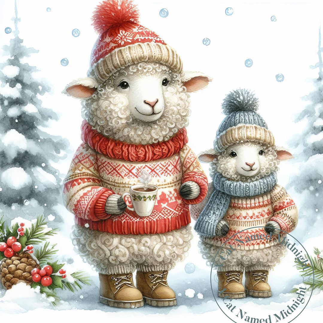 Sheep in Christmas Sweaters Clipart 15 Watercolor Xmas Sheep Clip Art ...