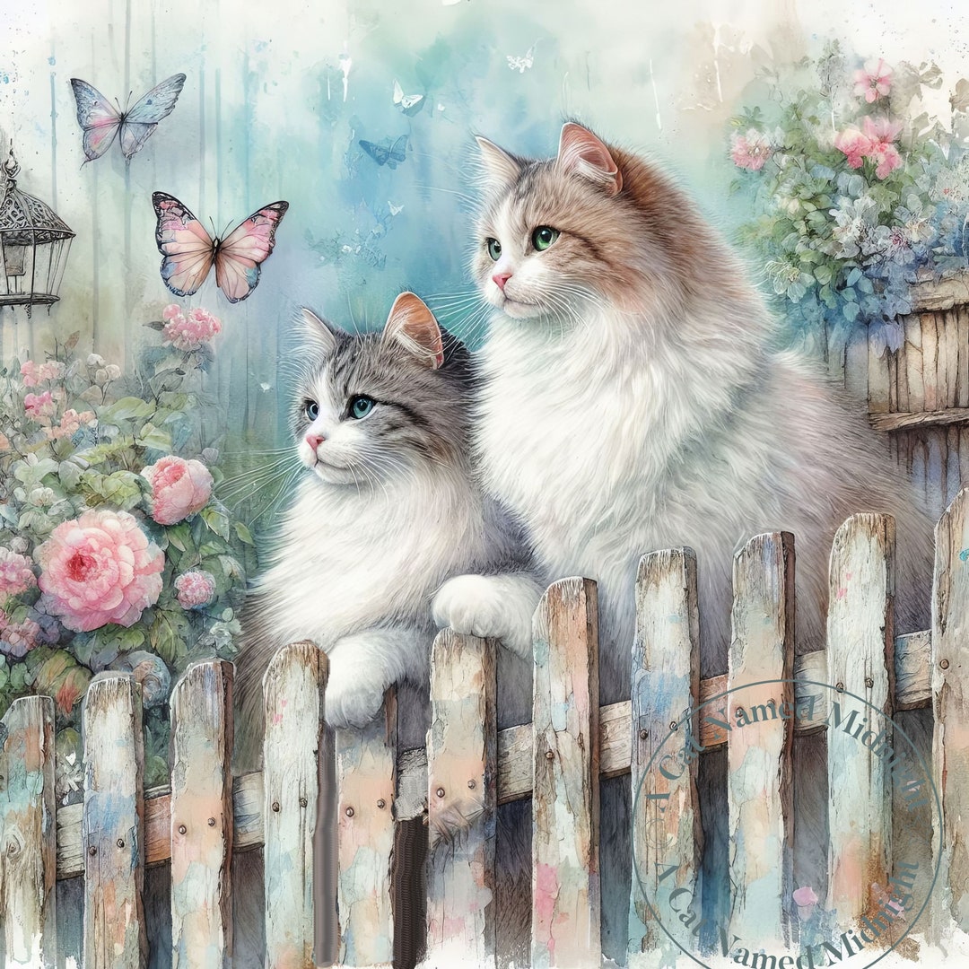 Cat Clipart Clip Art 9 Shabby Chic Cat Images Bundle Cats on Fences Cat ...