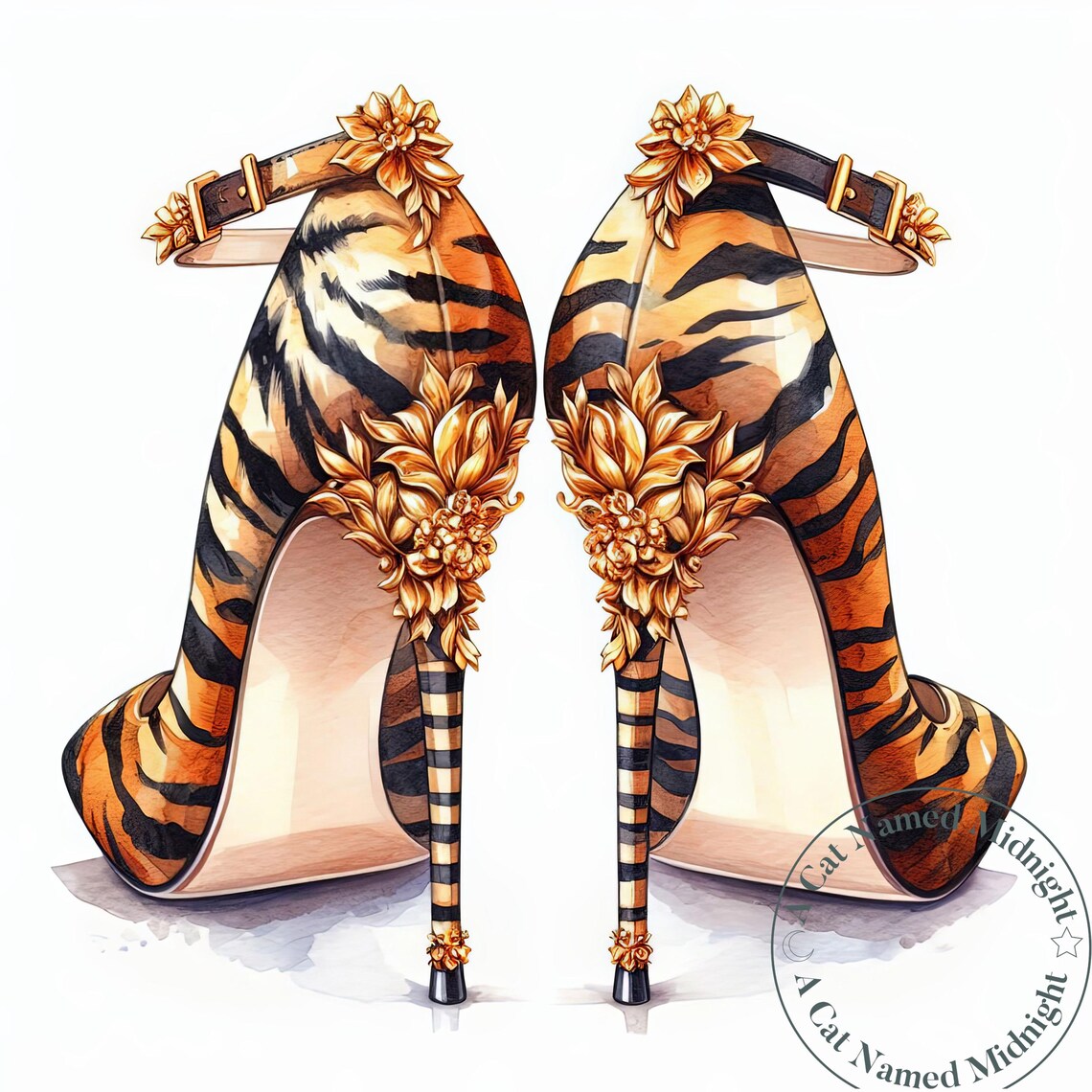 10 Tiger Print High Heels Clipart Bundle Digital Watercolor High Heels ...