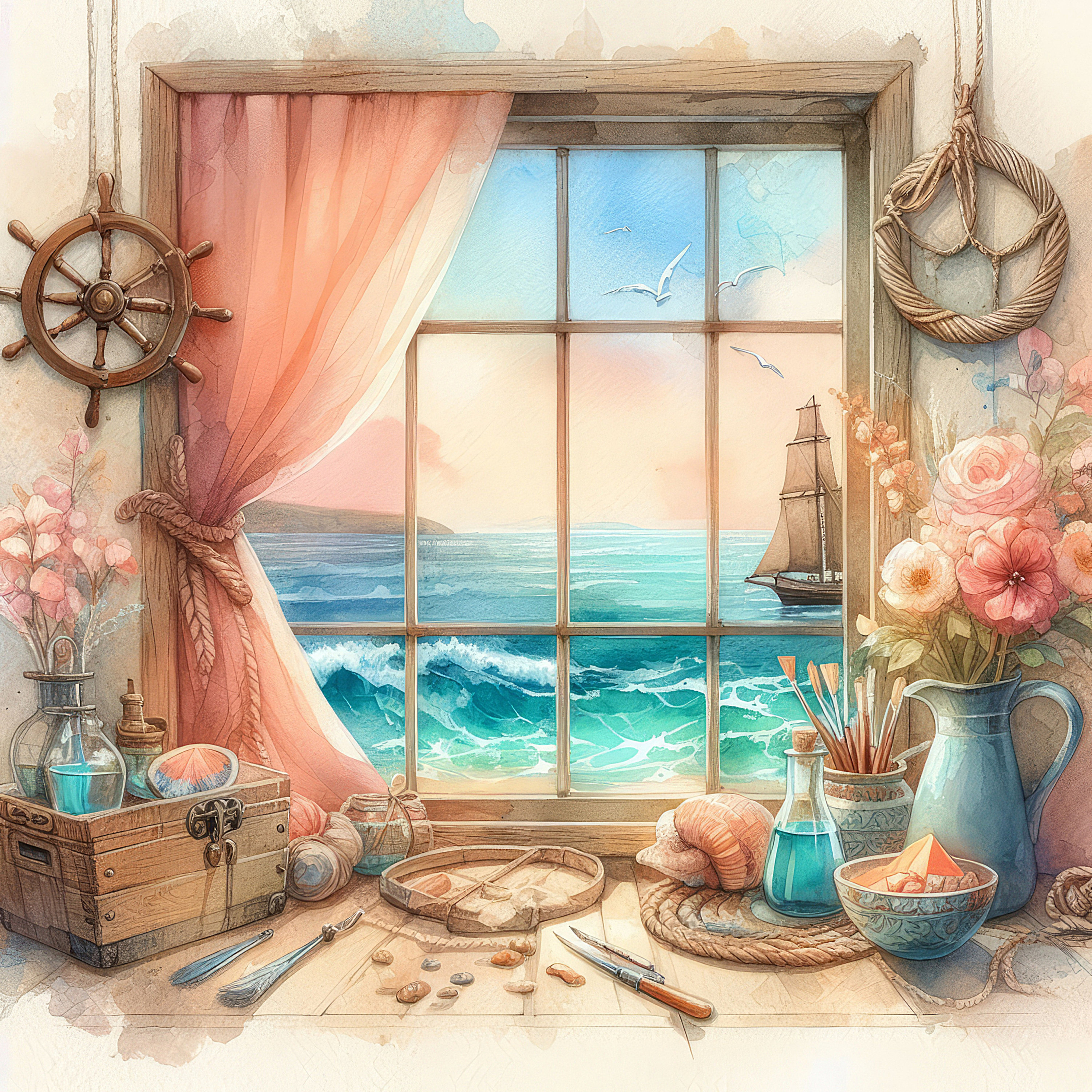 Nautical Windows Clipart Watercolor Nautical Clip Art Ocean Watercolor ...
