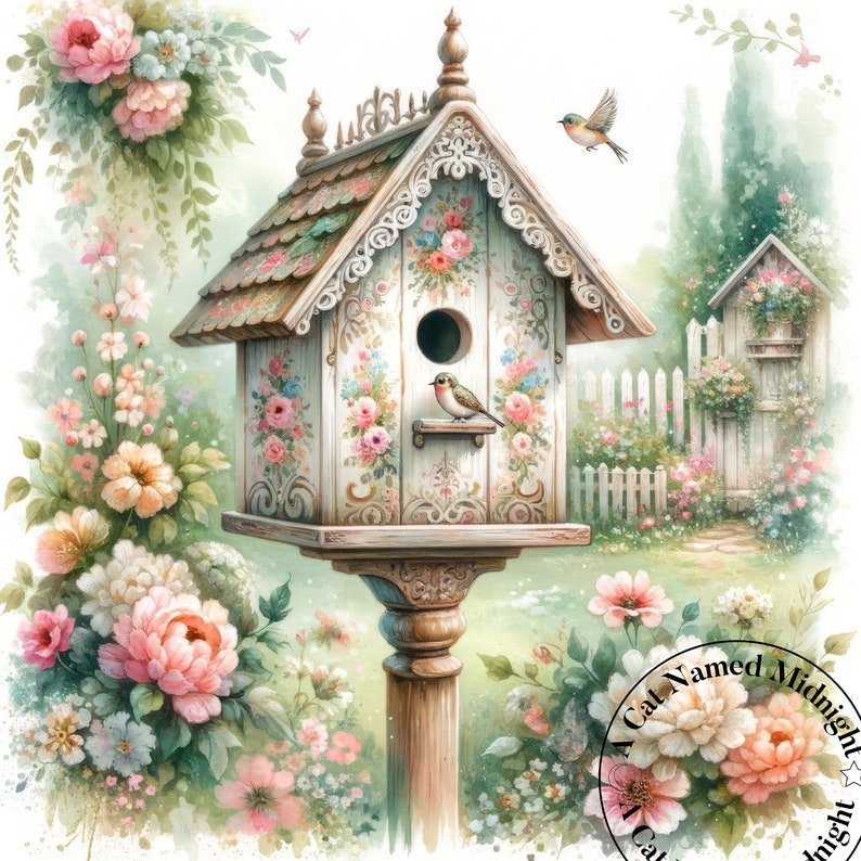 Shabby Chic Bird Houses Clipart 10 Images Watercolor Birdhouse Clip Art ...