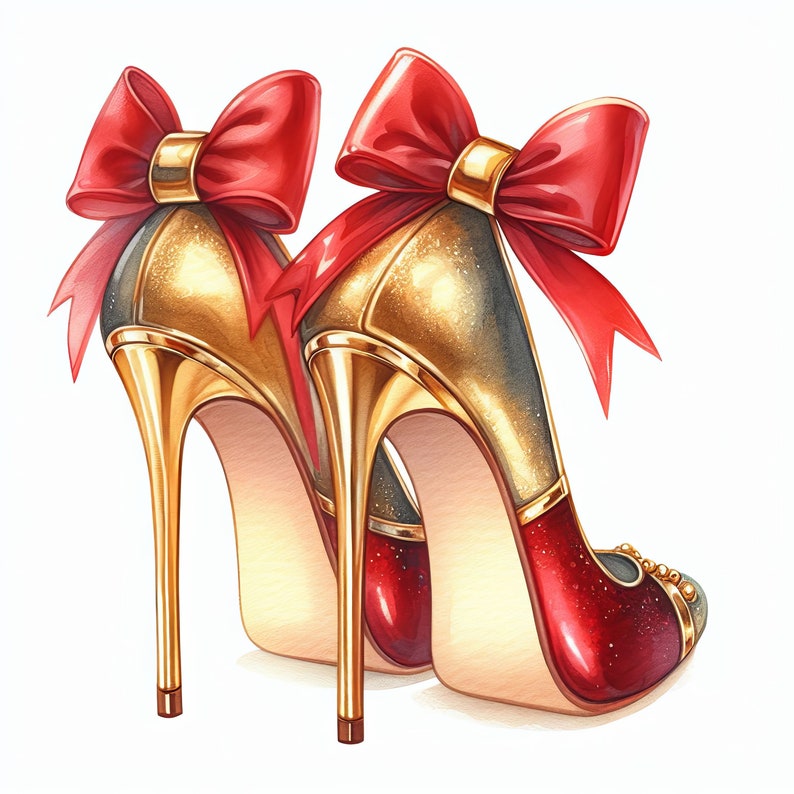 Watercolor High Heels Clipart Bundle Gold and Red High Heels Clip Art ...