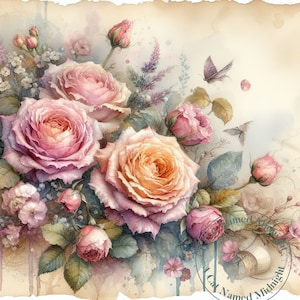 10 Shabby Chic Roses on Parchment Paper Clipart Shabby Chic Floral ...