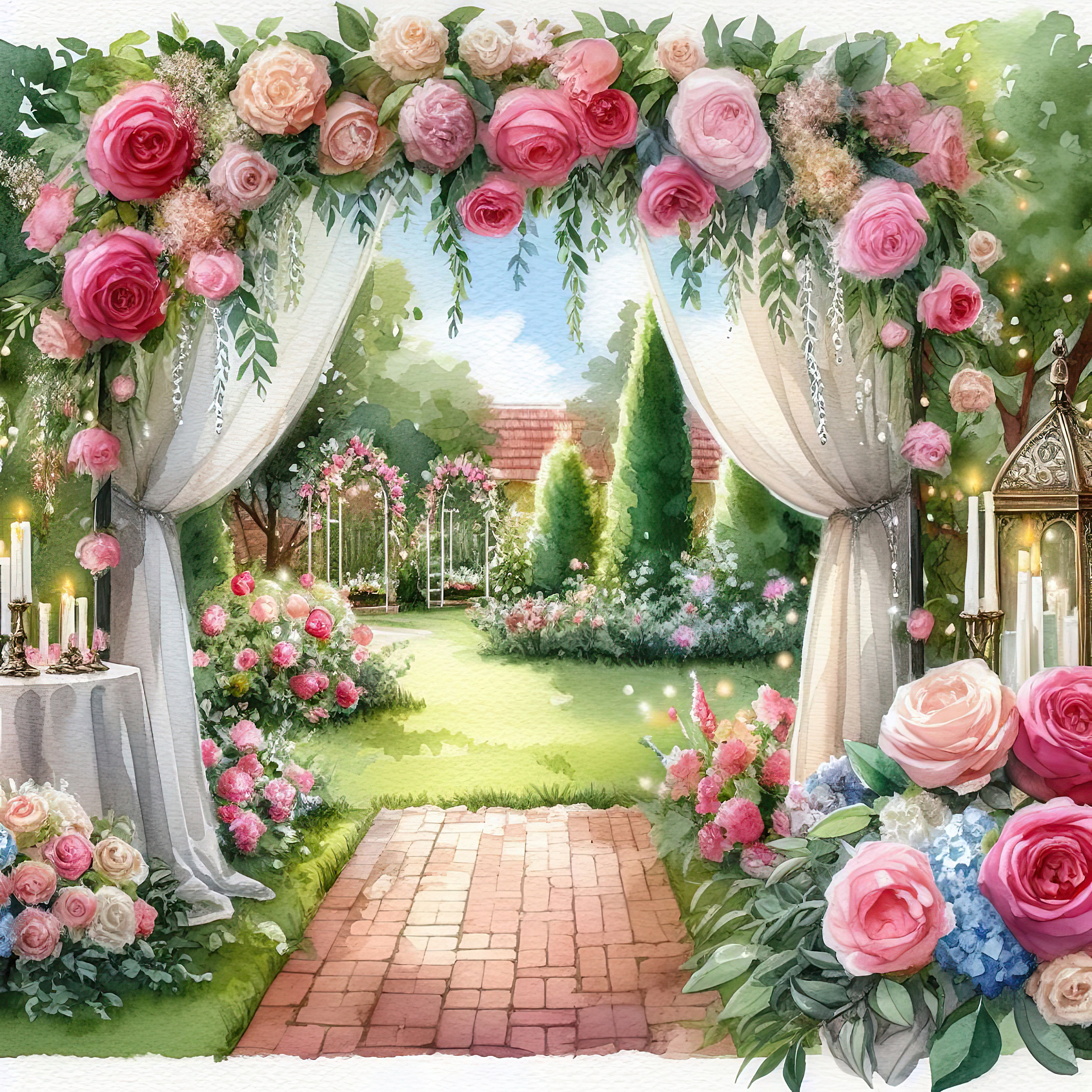 Watercolor Wedding Clipart Bundle Backyard Wedding Clip Art Outdoor ...