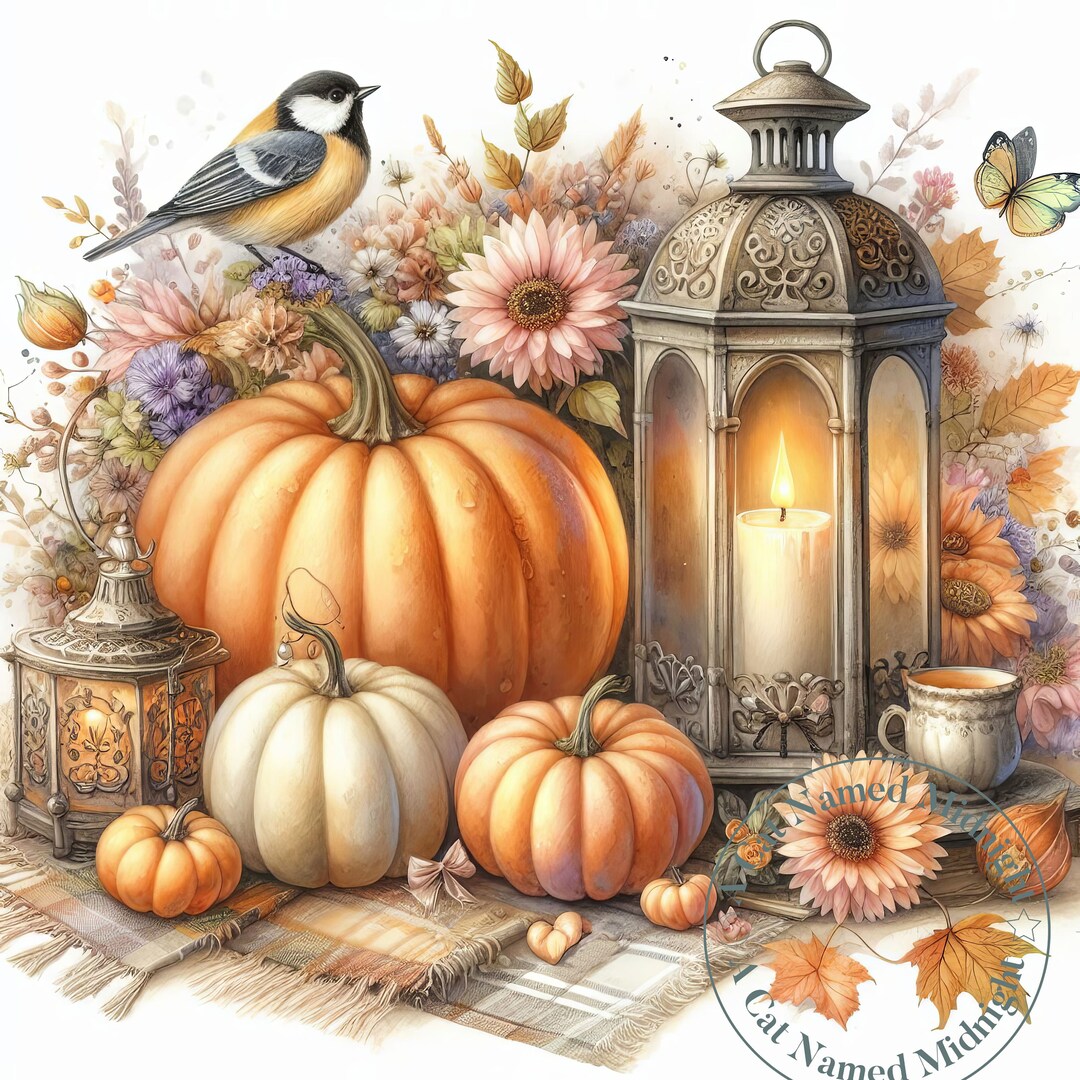 Pumpkins Clipart 12 Images Watercolor Shabby Chic Fall Clip Art Floral ...