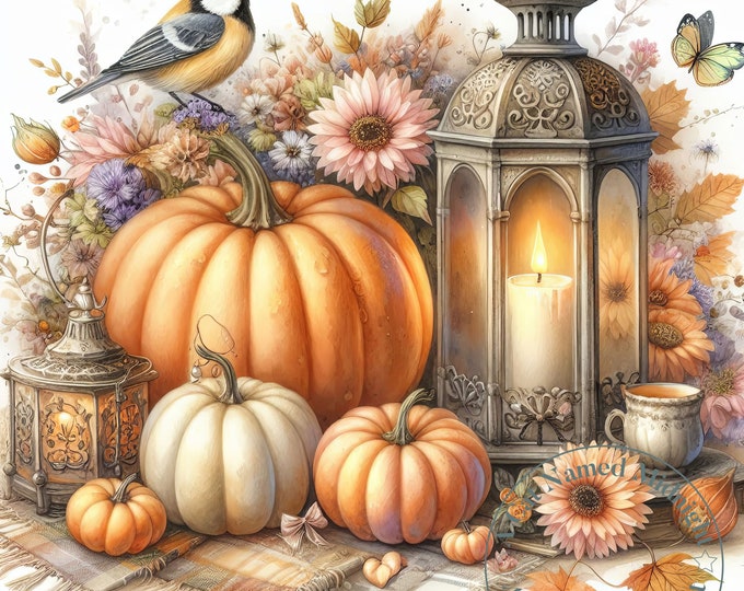 Watercolor Pumpkin Clipart 9 Images Shabby Chic Pumpkins Fall Floral ...