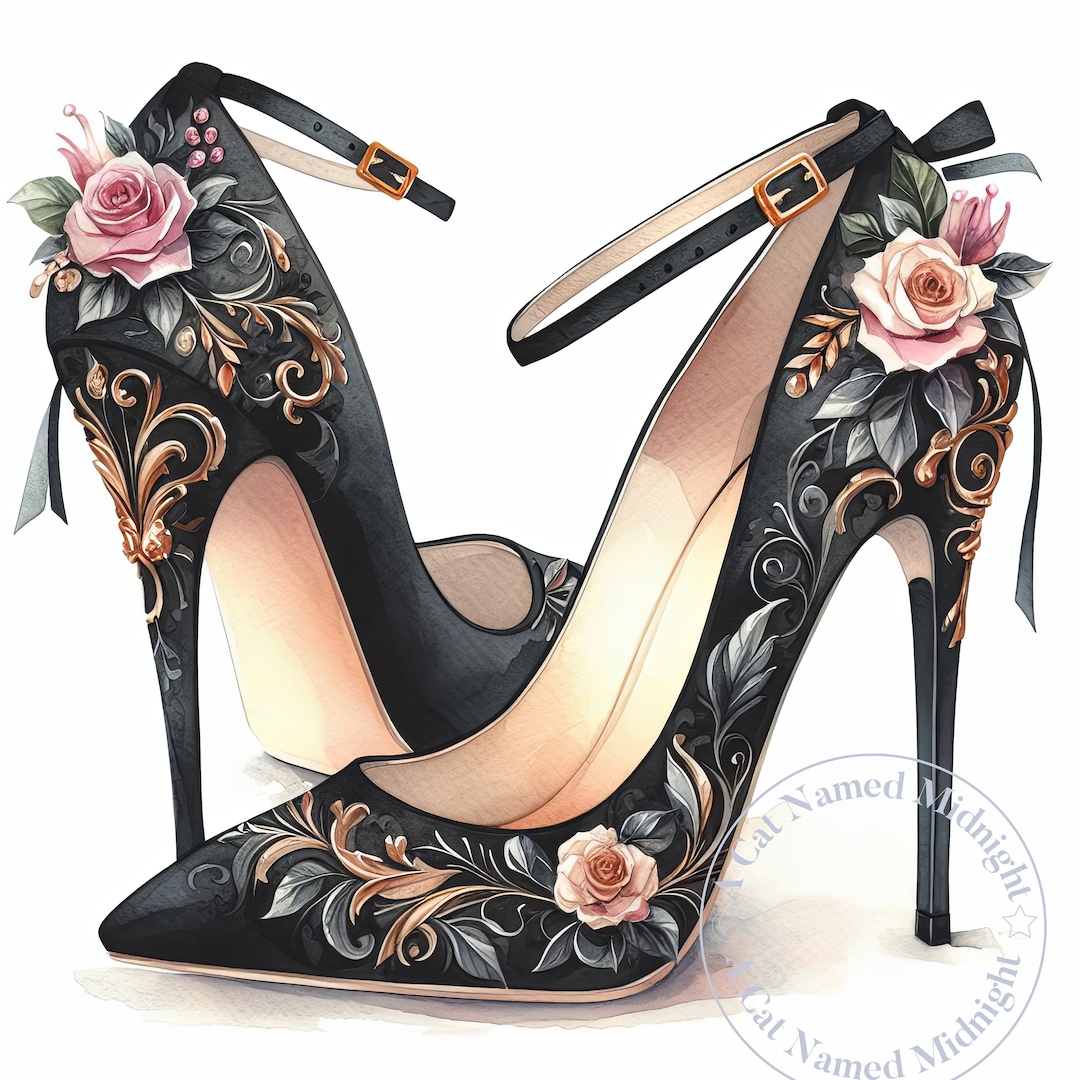 Watercolor High Heels Clipart Bundle Black High Heels Clip Art Womens ...