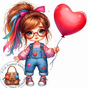 Cute Little Valentine Girls Clipart 10 Jpgs Watercolor Clip Art ...