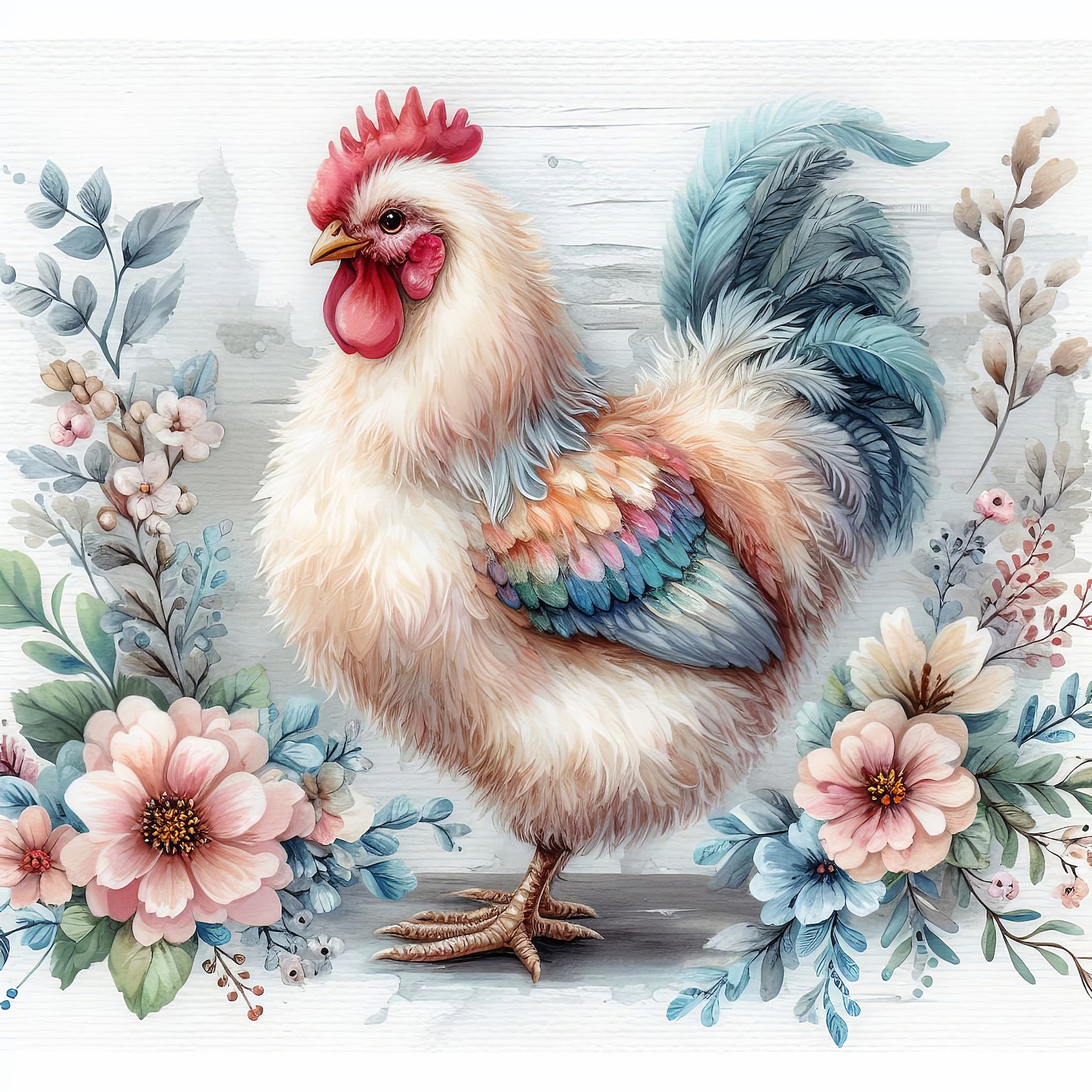 Watercolor Chicken Clipart Watercolor Rooster Clip Art Easter Farm ...