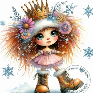 Quirky Girl Snowflake Princess Clipart 10 Whimsical Watercolor Clip Art ...
