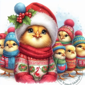 Baby Chicks in Christmas Sweaters Clipart 14 Watercolor Xmas Chickens ...
